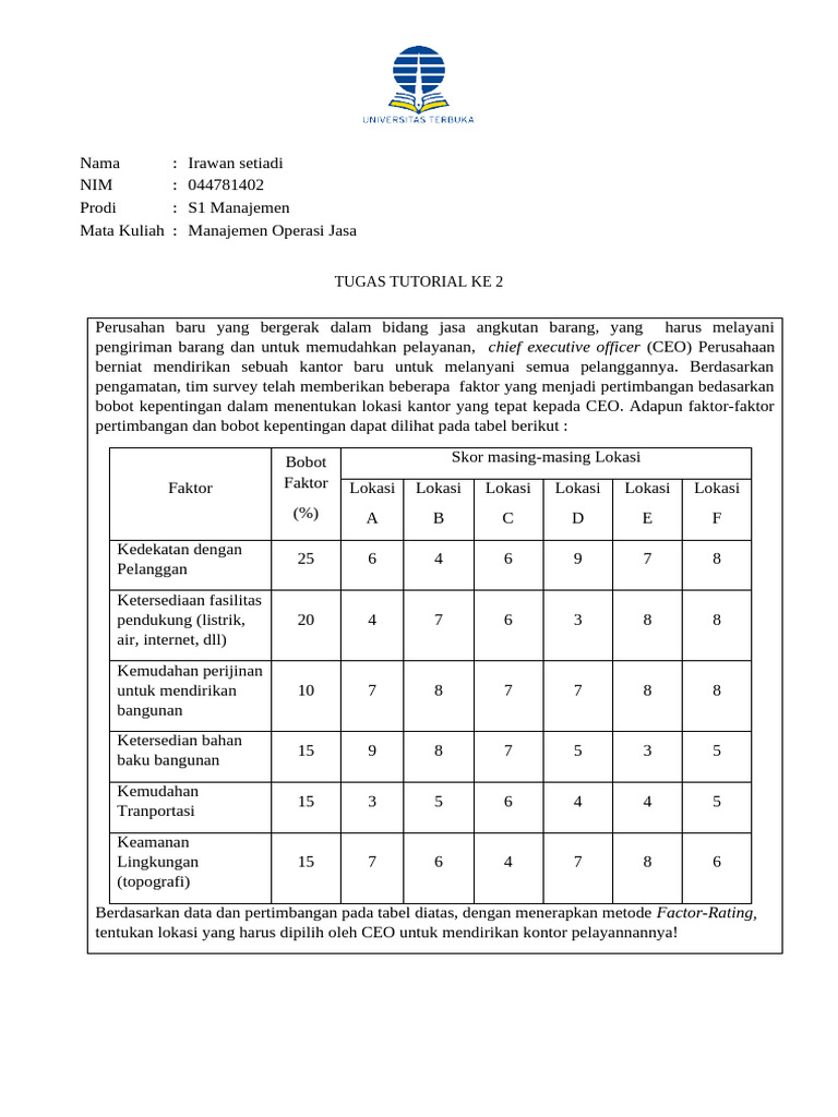 Jawaban - Tugas 2 - Manajemen Operasi Jasa | PDF