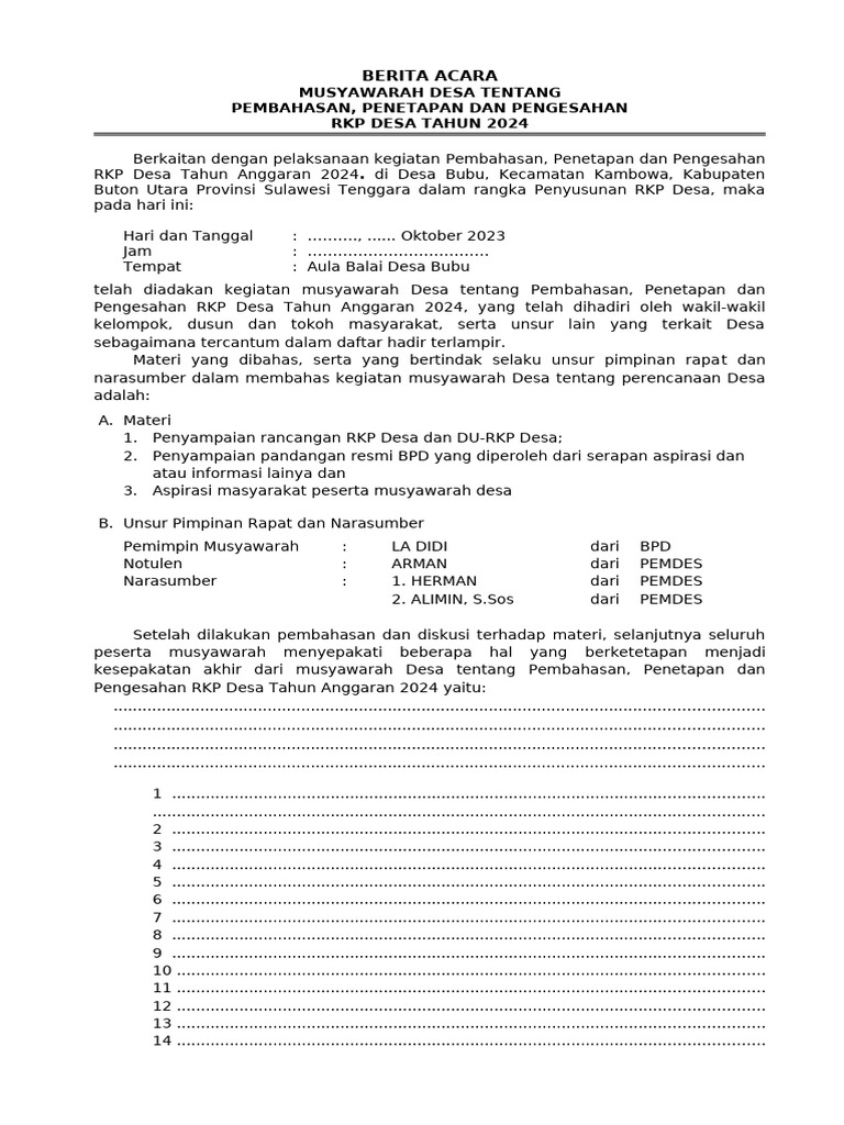 BERITA ACARA penetapan RKP 2024 | PDF
