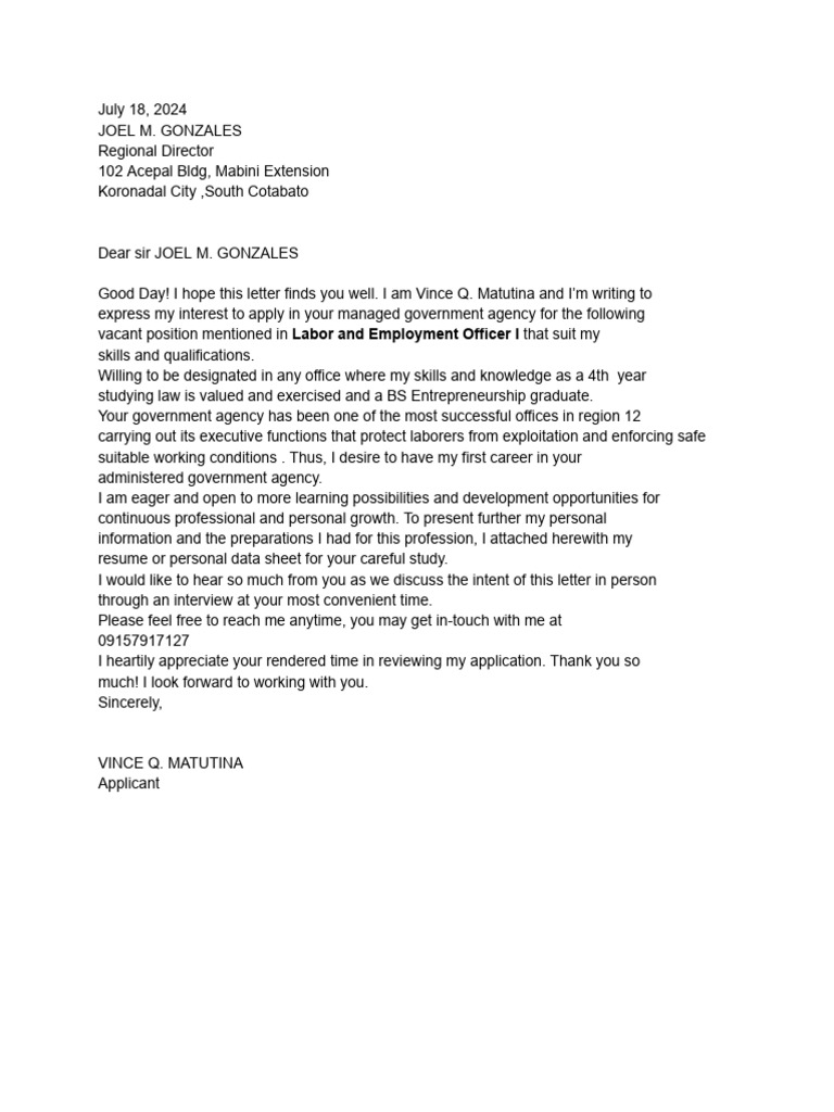 Dole application letter July 18, 2024 | PDF