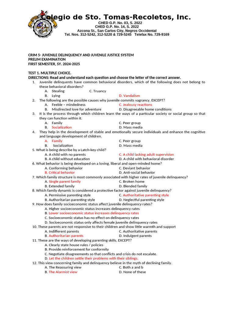CRIM 5 MIDTERM | PDF | Juvenile Delinquency | Parent