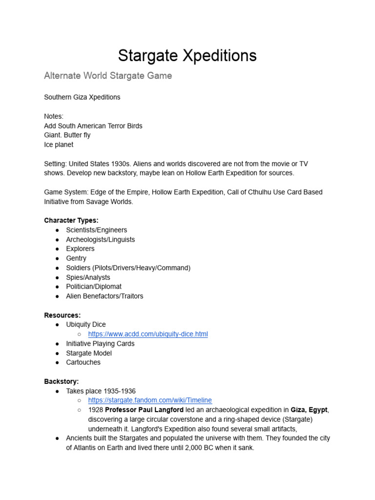 1930s Pulp Stargate RPG Campaign Overview (SG-X) | PDF | Mythology Of Stargate