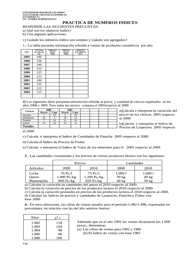Practica Indices 2010 | PDF | Costo de la vida | Agrios