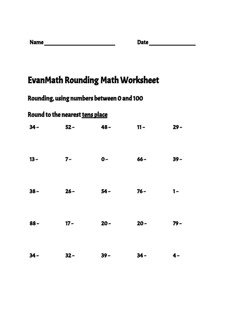 EvanMath Rounding Worksheet-Round To The Nearest Tens Place and Answers ...