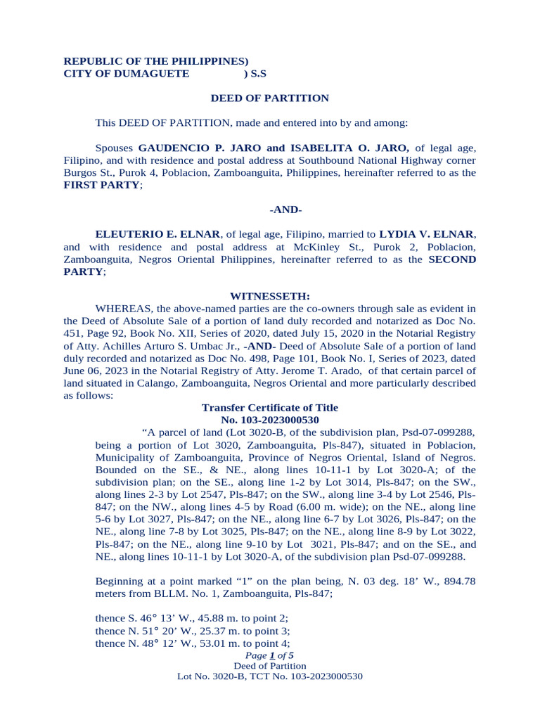 Land Partition Agreement | PDF | Natural Resources Law | Civil Law ...