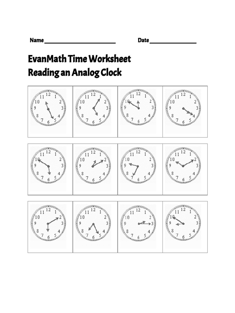 EvanMath Time Worksheet-Reading An Analog Clock Worksheet and Answers ...