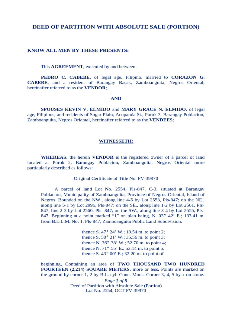 Deed of Absolute Sale-Kevin v. Elmido | PDF | Real Property Law ...