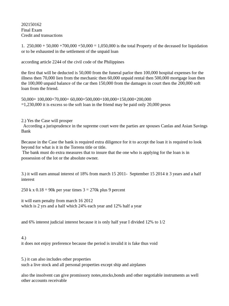 Final Exam Credit Transactions | PDF
