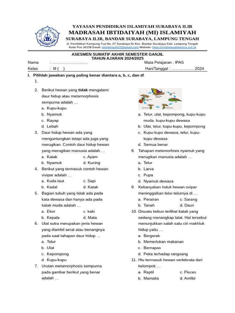 Soal Ipas Kls 3 Asas 2024-2025 Ganjil | PDF