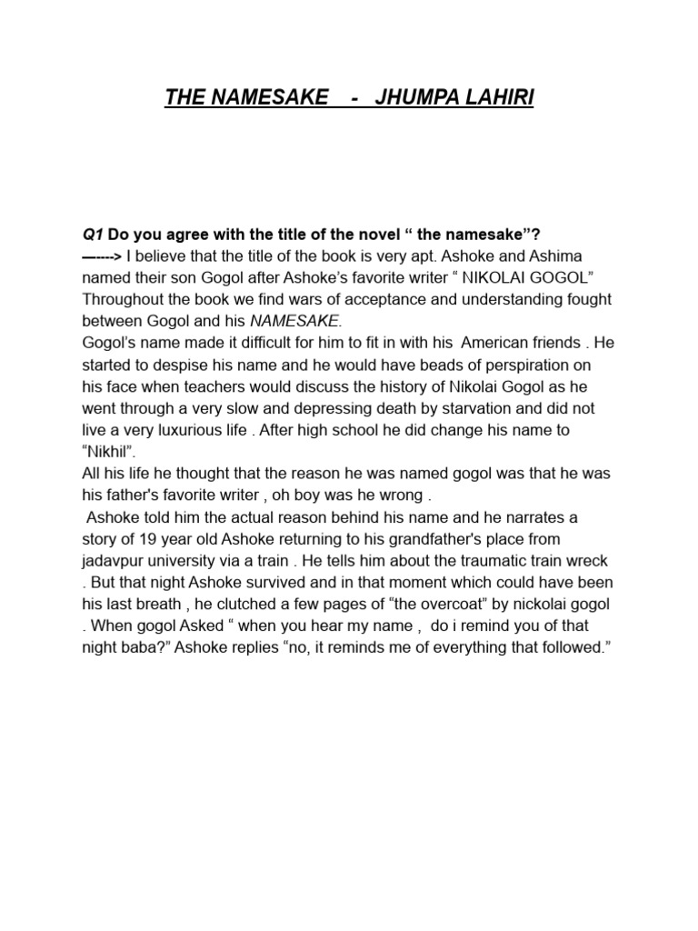 The Namesake - Jhumpa Lahiri | PDF