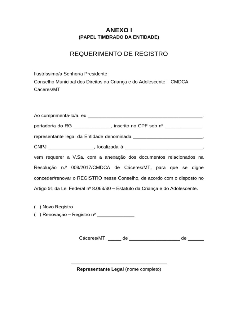 Anexo 01 - Requerimento de Registro de Entidade | PDF | Estado