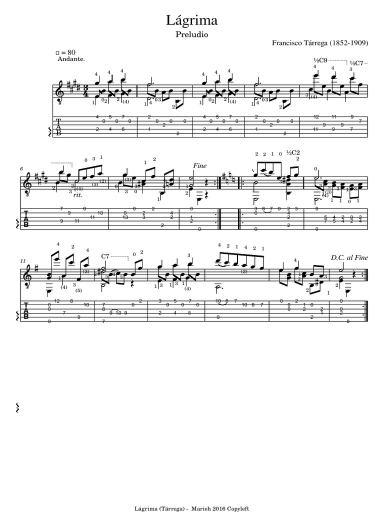 guitar LAGRIMA | PDF | Compositions