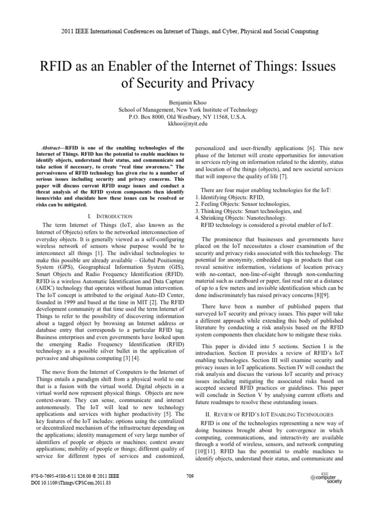 RFID As An Enabler of The Internet of Things - Issues of Security and Privacy | PDF | Internet ...
