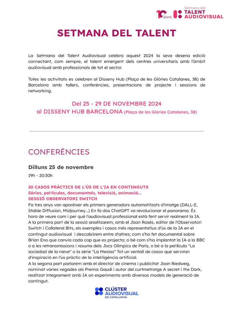 Setmana Del Talent 2024 - Programació | PDF