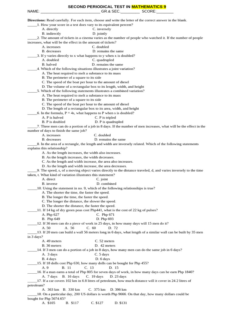 PT_G9_MATHEMATICS | PDF | Length | Area