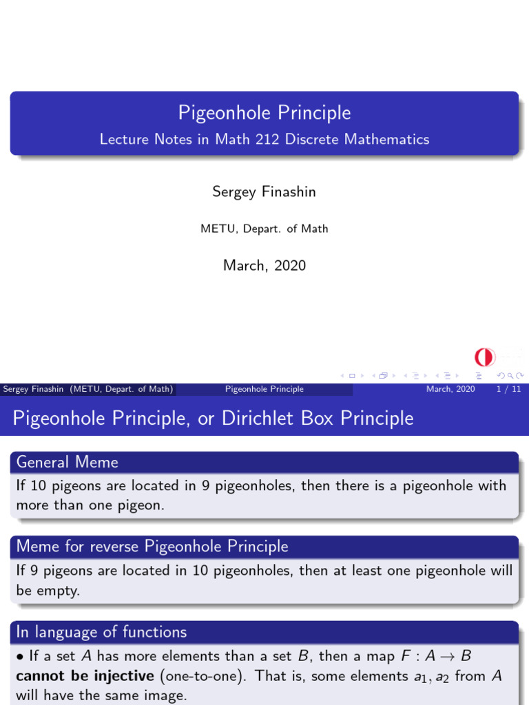 Pigeonhole Principle Applications | PDF | Summation | Discrete Mathematics