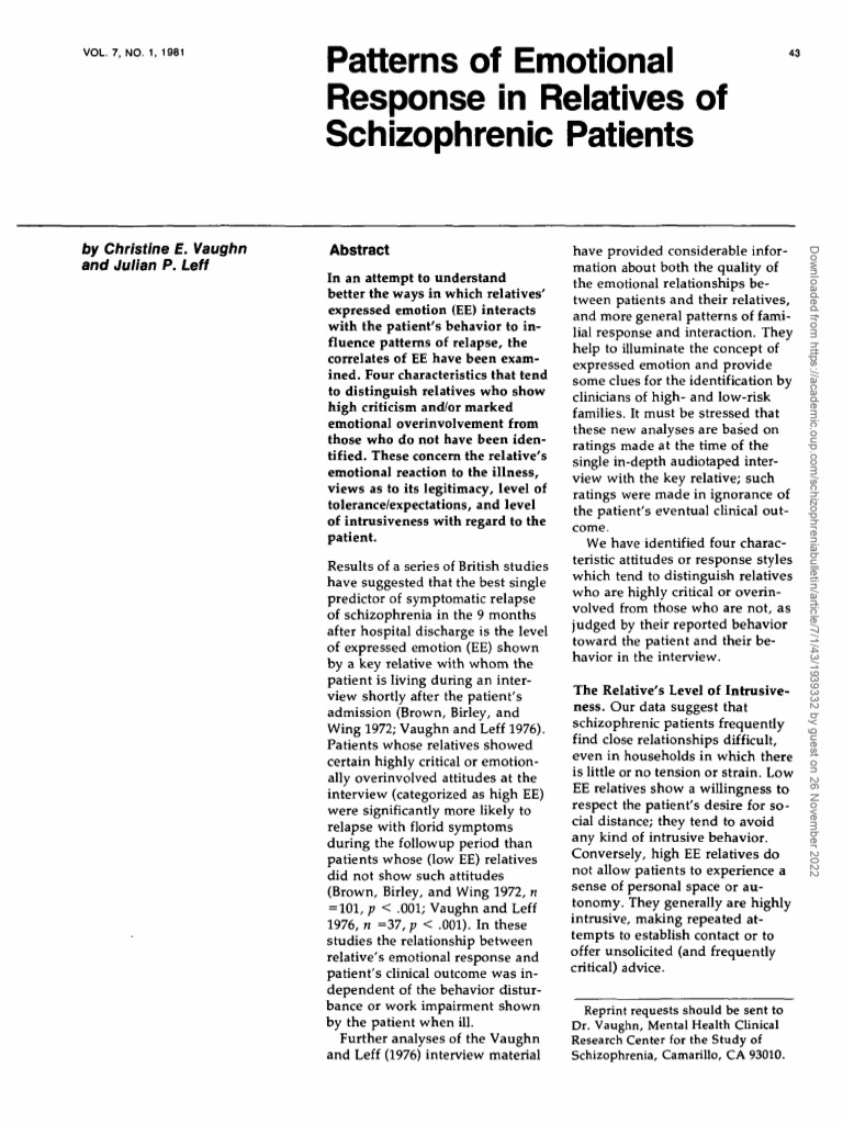 Emotional Responses of Relatives in Schizophrenia | PDF | Social ...