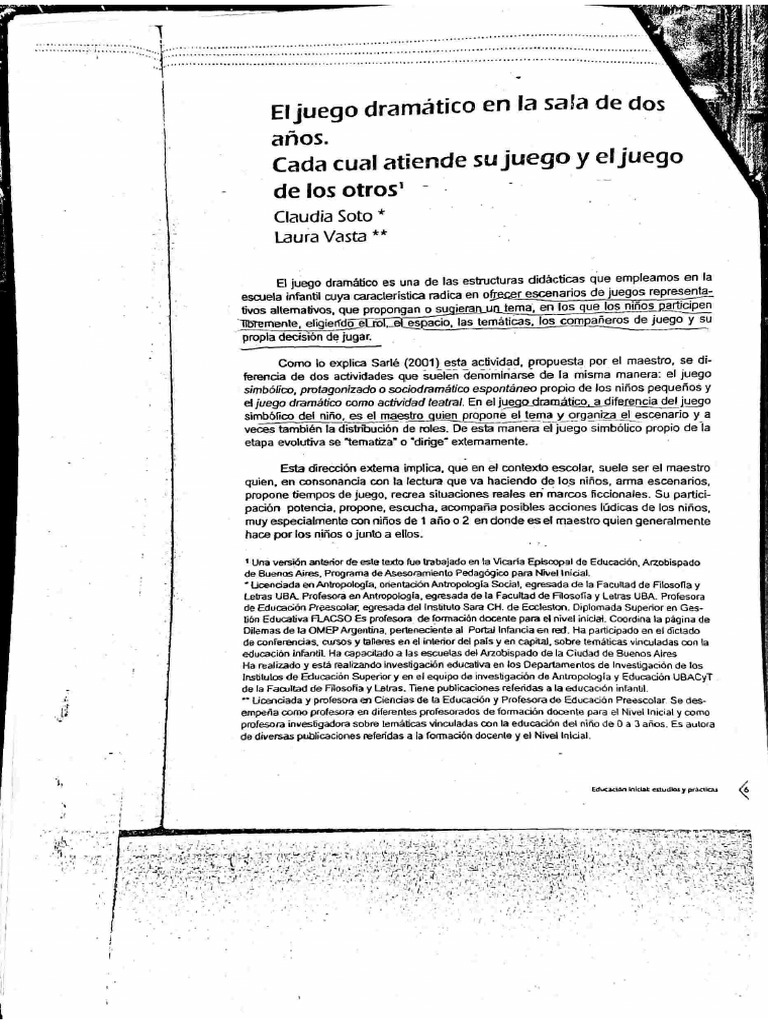 Soto y Vasta El Juego Dramatico en La Sala de 2 Anos | PDF