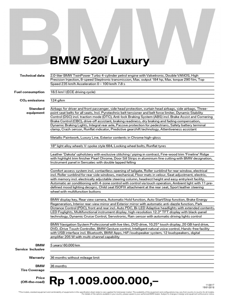 Spect Sheet - 520i Luxury 001 | PDF | Airbag | Vehicles