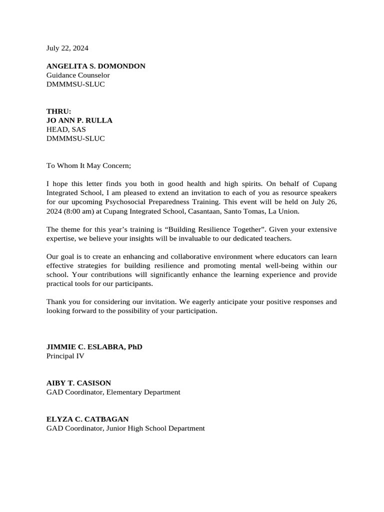 LETTER FOR THE SPEAKERS | PDF | Psychology | Behavior Modification