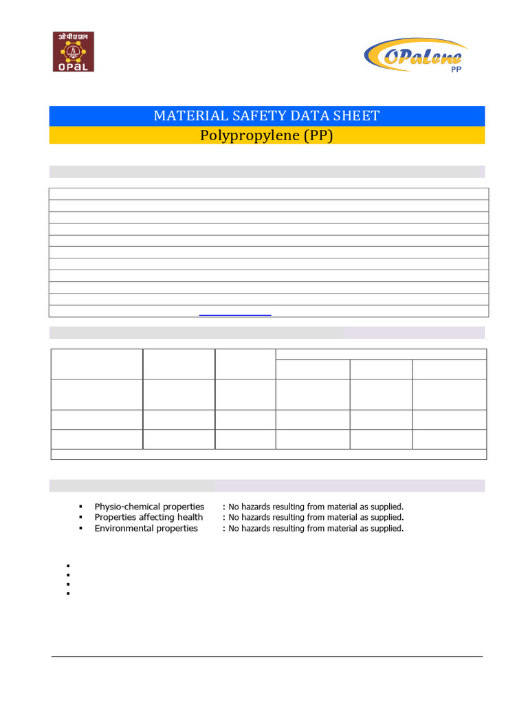 Material Safety Data Sheet - PP | PDF | Waste Management | Waste