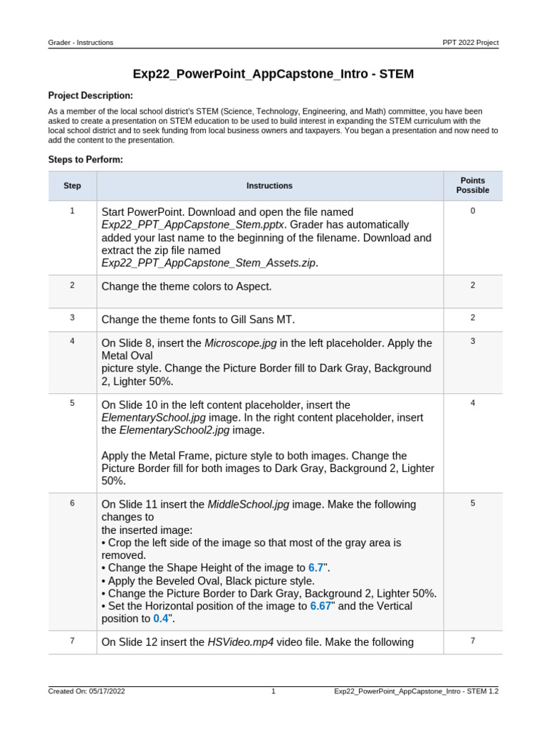 Exp22 - PowerPoint - AppCapstone - Intro - STEM - Instructions | PDF | Microsoft Excel | Software