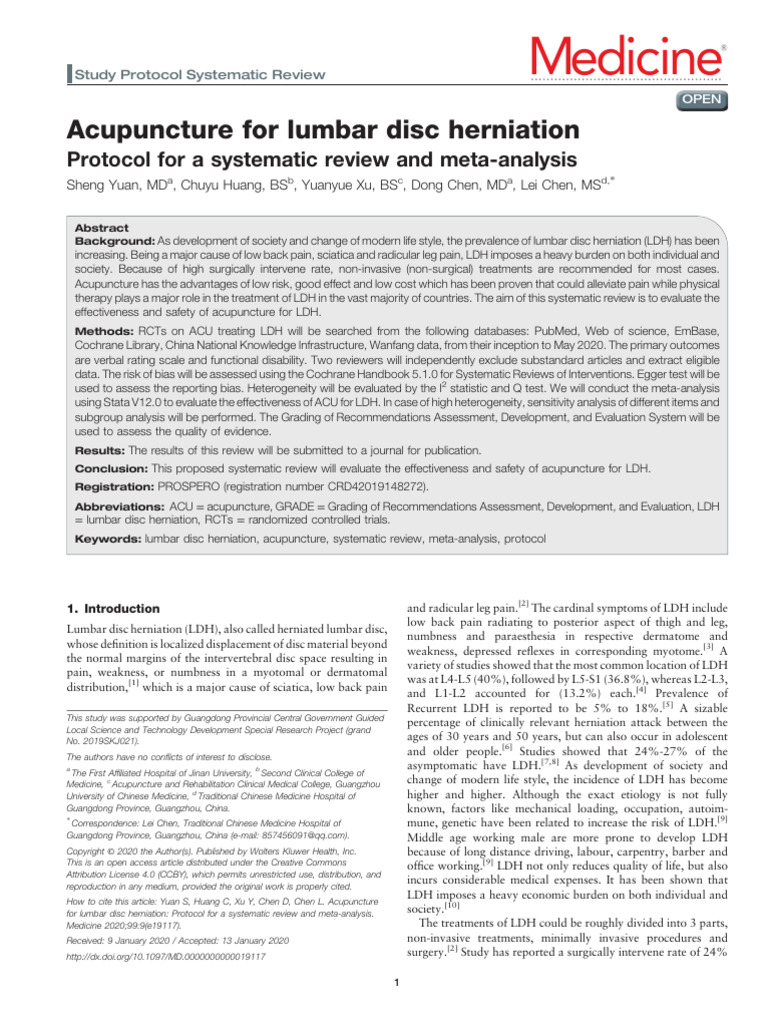 Acupuncture For Lumbar Disc Herniation Protocol.14 | PDF | Systematic ...