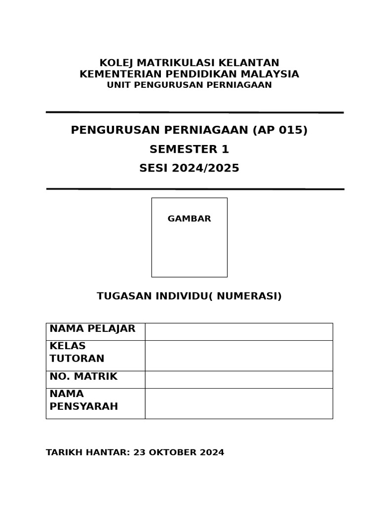 Tugasan Individu Numeresi Semester 1 2024 2025 | PDF
