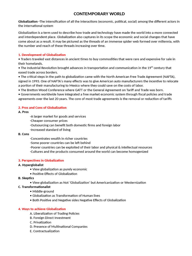Contemporary World | PDF | World Trade Organization | Globalization