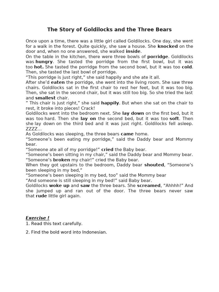 The Story of Goldilocks and The Three Bears | PDF