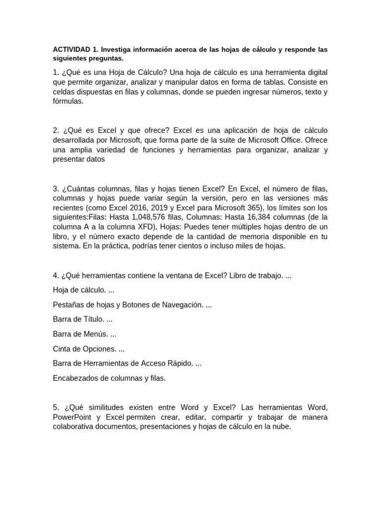 Act Excel | PDF | Microsoft Excel | Hoja de cálculo