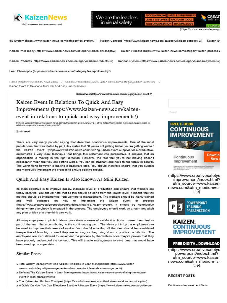 Kaizen Event in Relations to Quick and Easy Improvements | PDF | Lean ...