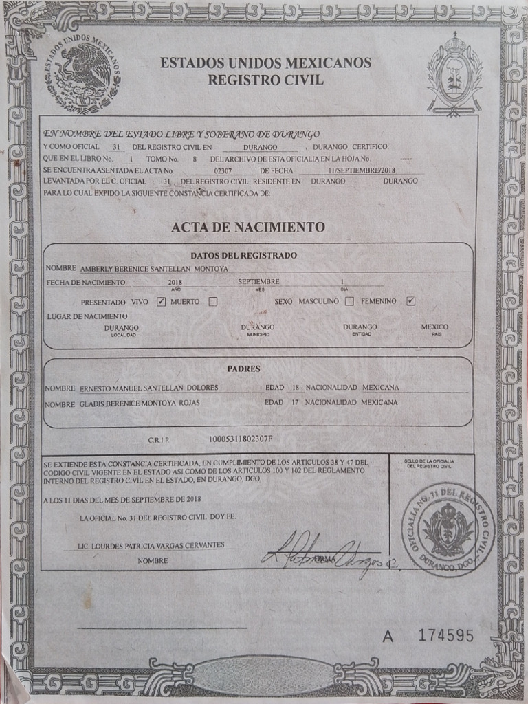 ACTA DE NAC. AMBERLY | PDF