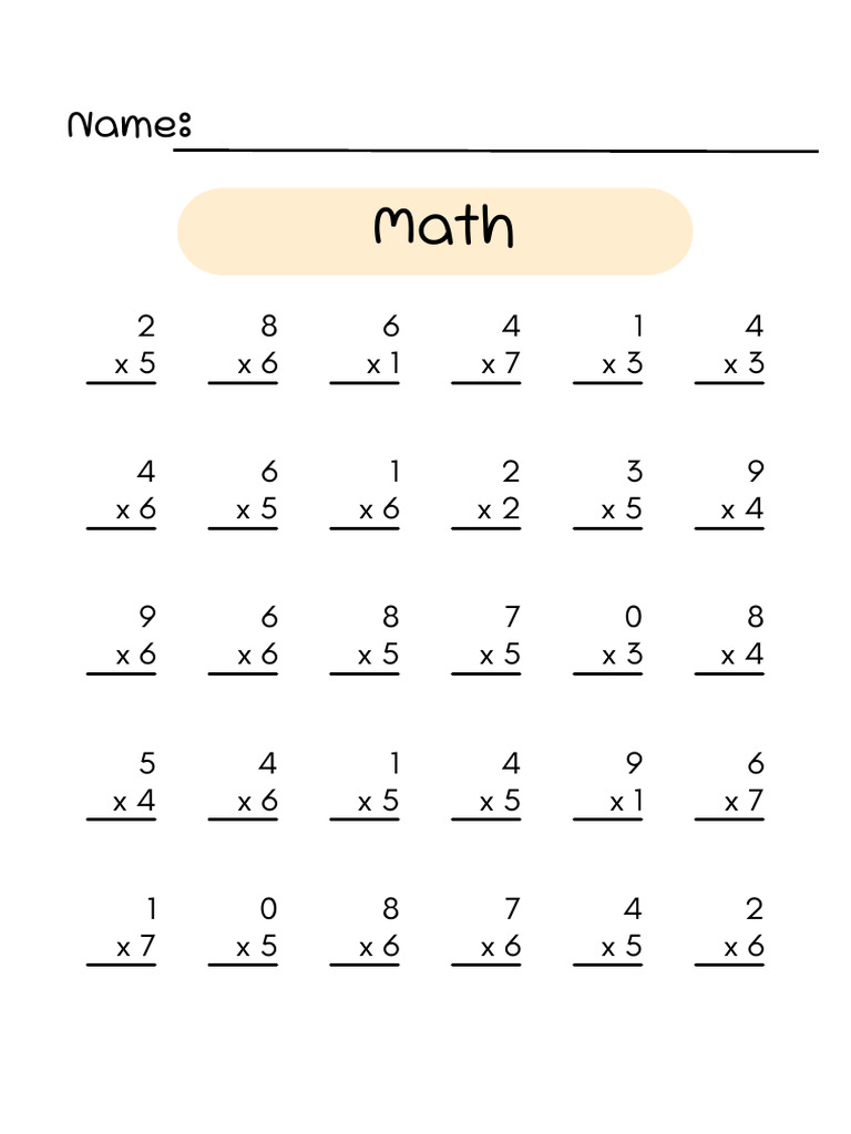 Summer Math Multiplication Worksheet in Yellow and White Simple Style | PDF