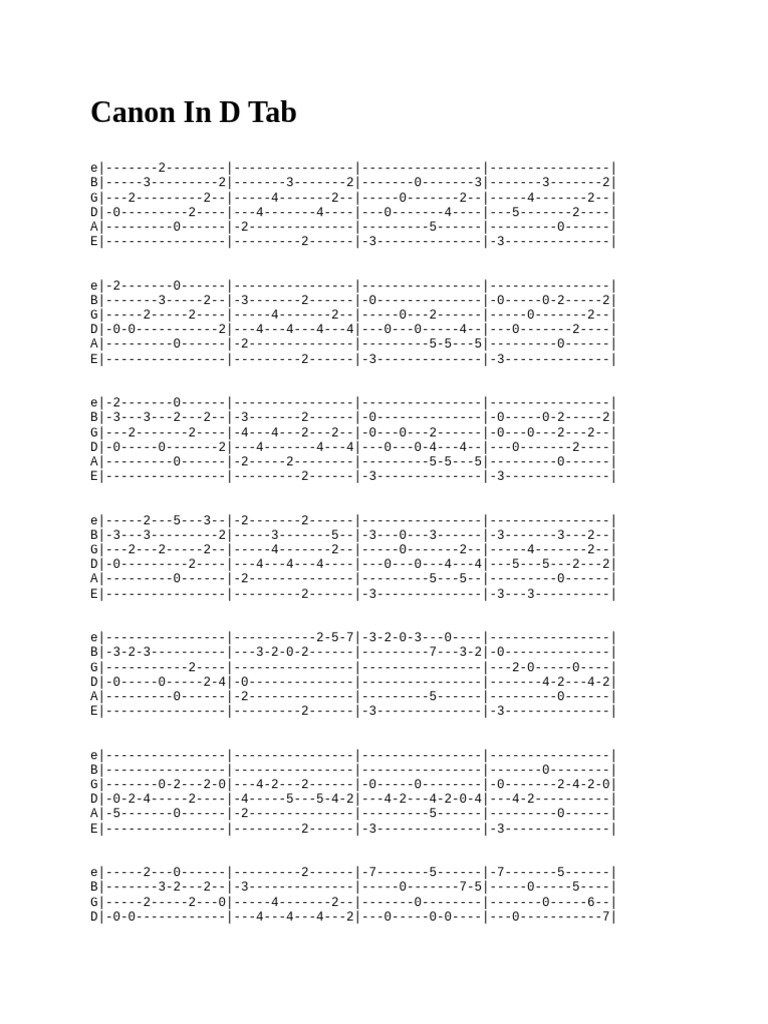 Canon In D Tab | PDF