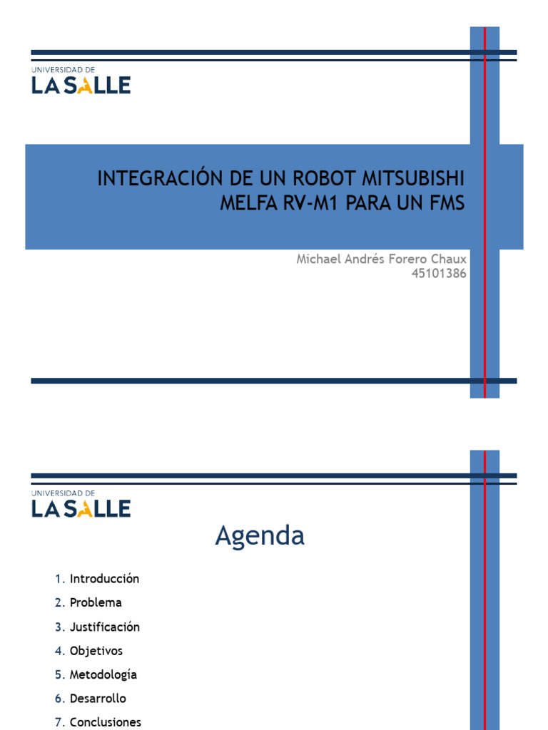 Integración de Un Robot Mitsubishi Melfa Rv-M1 para Un FMS: Michael Andrés Forero Chaux 45101386 ...