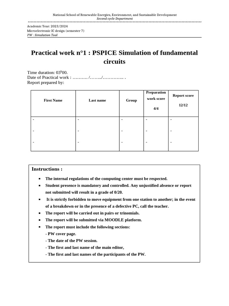 TP01-PSPICE Simulation of Fundamental Circuits (Microélectronic IC ...