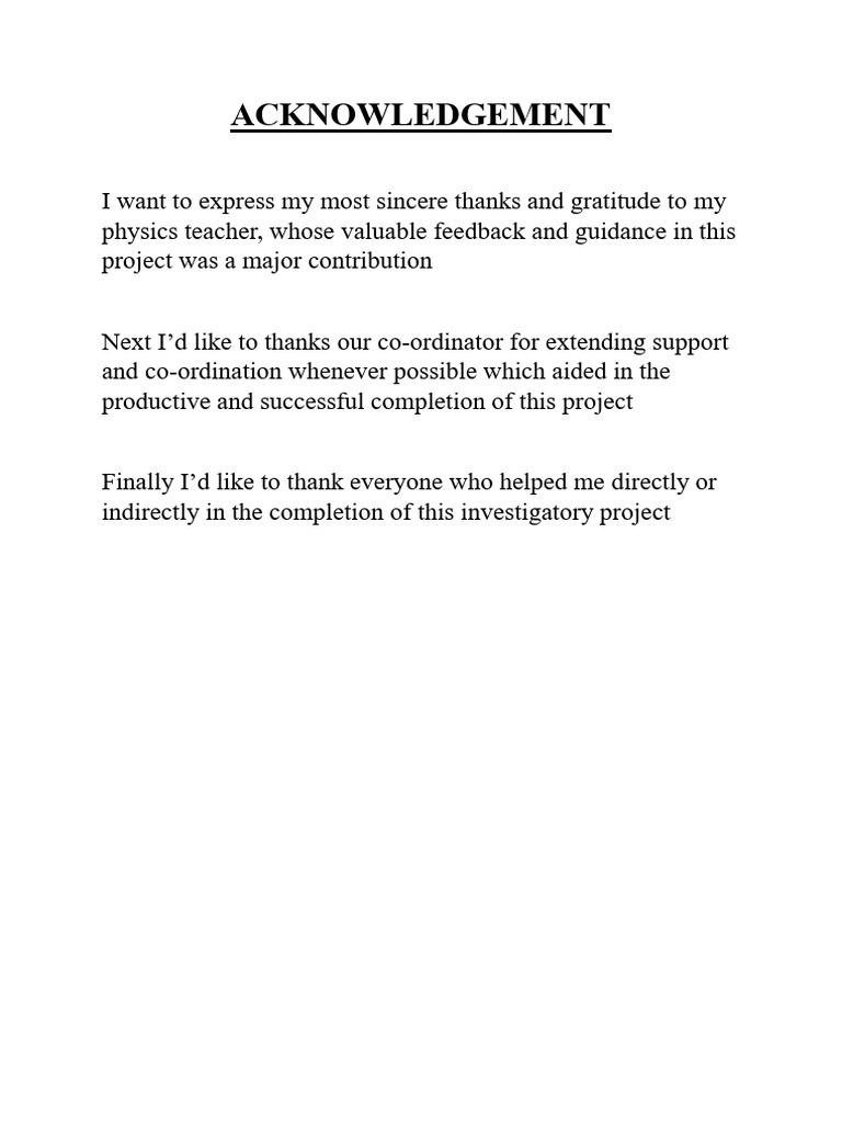 Acknowledgement for Physics Project | PDF
