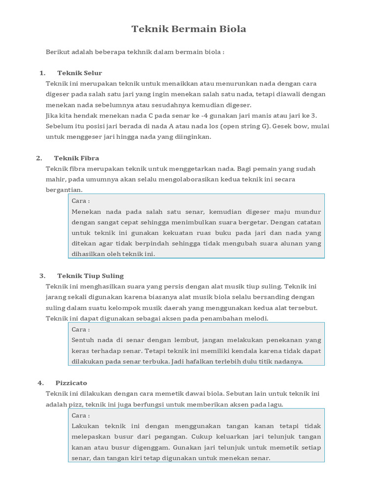 Teknik Dasar Bermain Biola | PDF