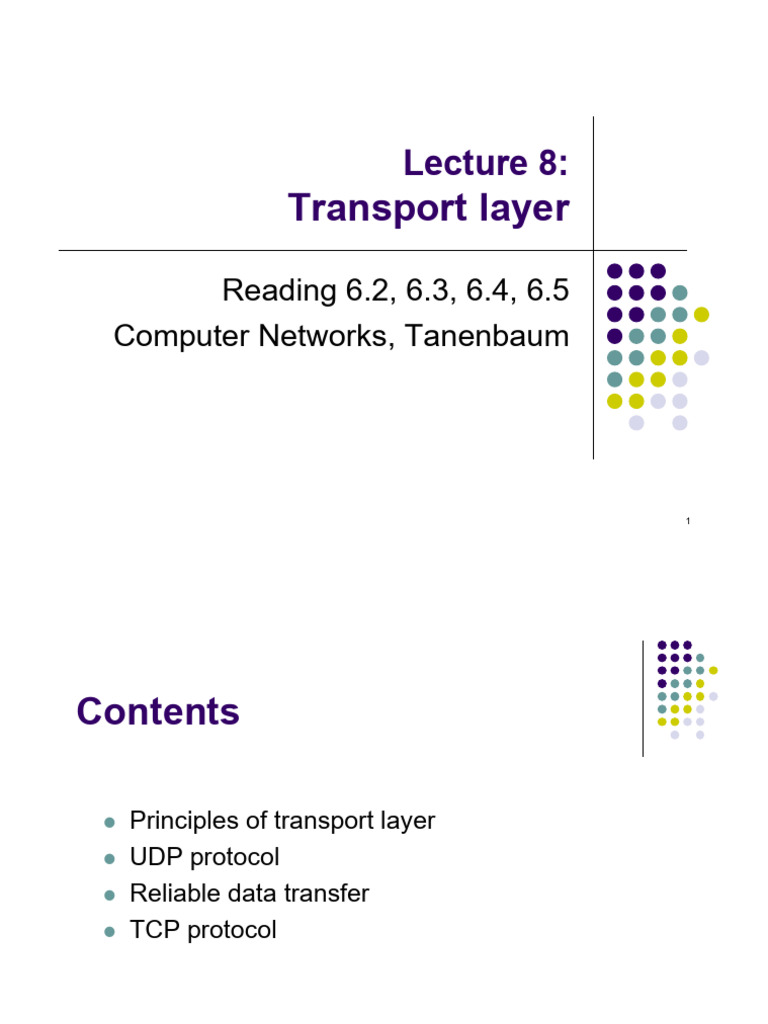 Lecture 8 - Transport Layer | PDF | Transmission Control Protocol | Port (Computer Networking)