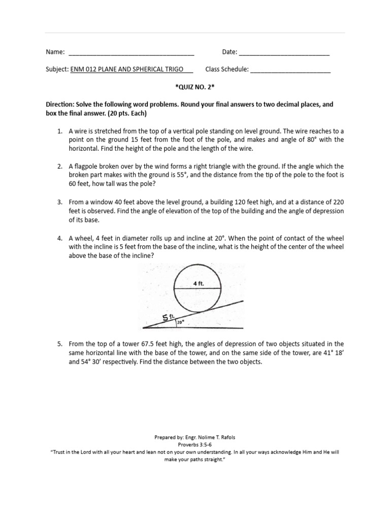 Trigonometry Word Problems Quiz | PDF