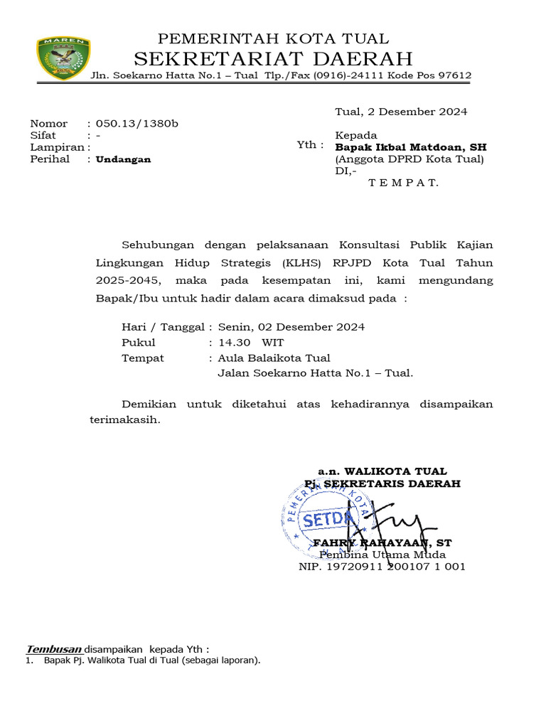 Undangan KP - KLHS RPJPD Pak Iklbal | PDF