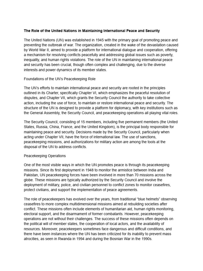 The Role of the United Nations in Maintaining International Peace and ...