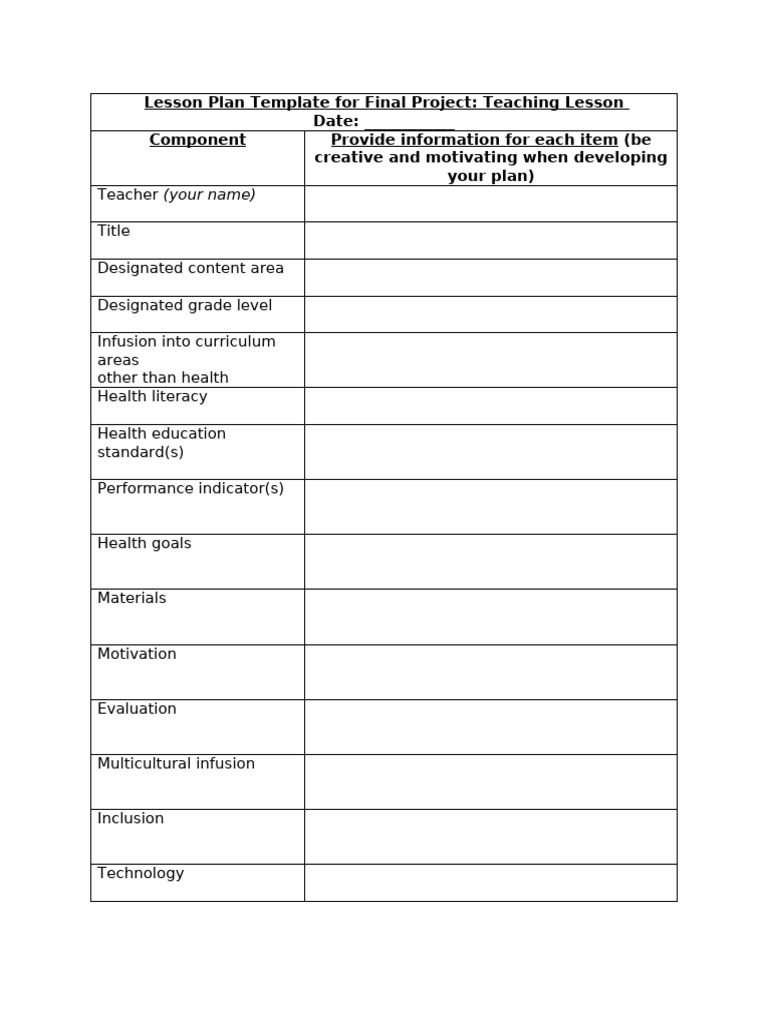 Final Project- Teaching Lesson Template | PDF