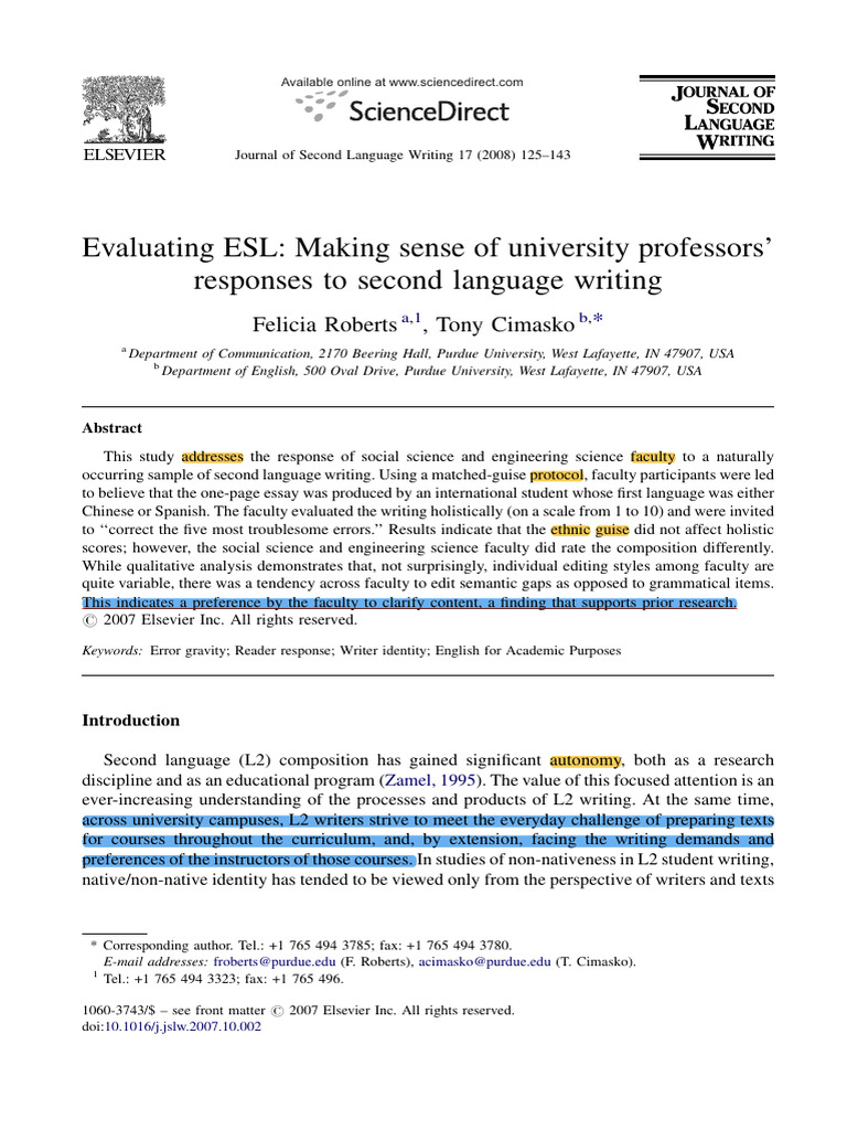 Evaluating ESL-Making sense of university professors’ | PDF | Second Language | English As A ...
