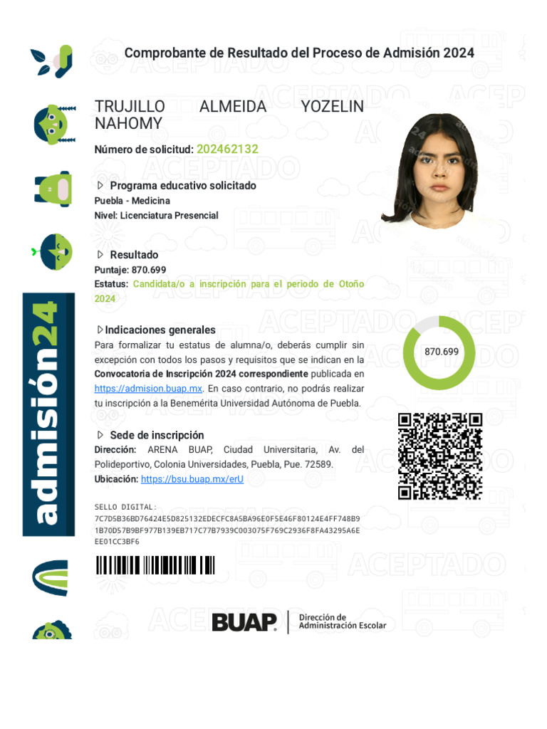 Admisión 2024 Medicina BUAP: Resultado | PDF