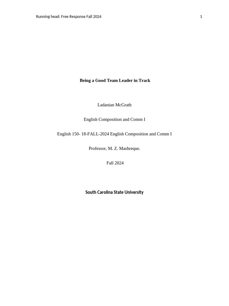 Ladanian McGrath - Being A Good Team Leader in Track | PDF | Essays | Thesis