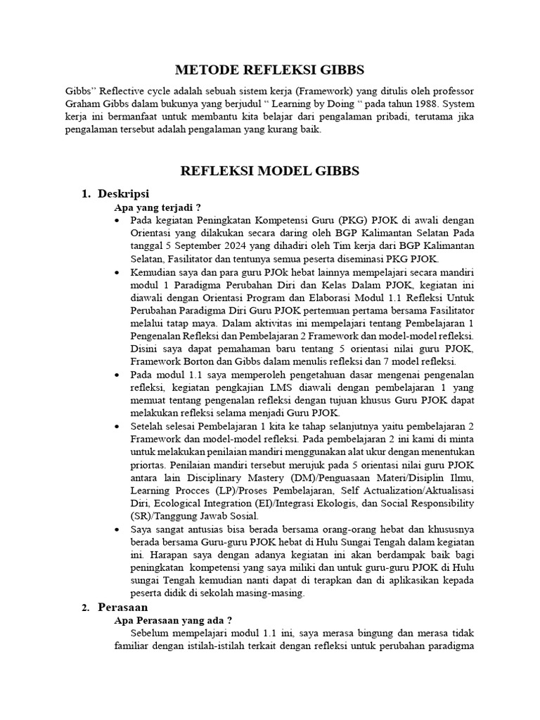 Metode Refleksi Gibbs untuk Guru PJOK | PDF