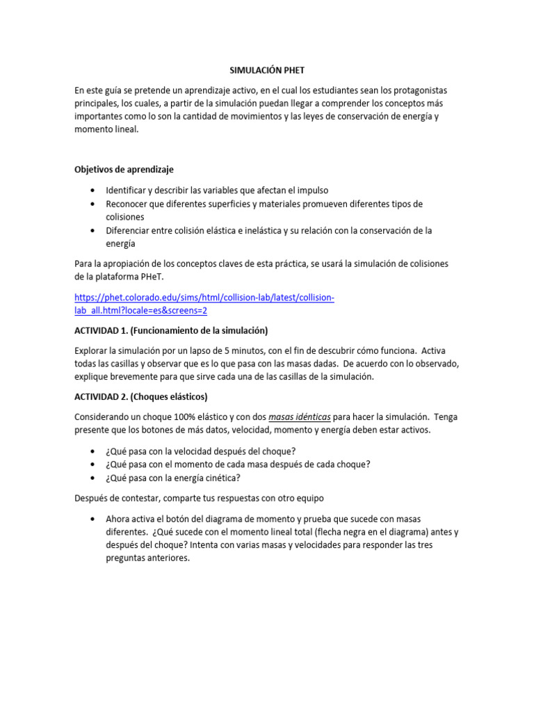 SIMULACIÓN PHET[1] | PDF | Física Aplicada e Interdisciplinaria | Cantidades fisicas