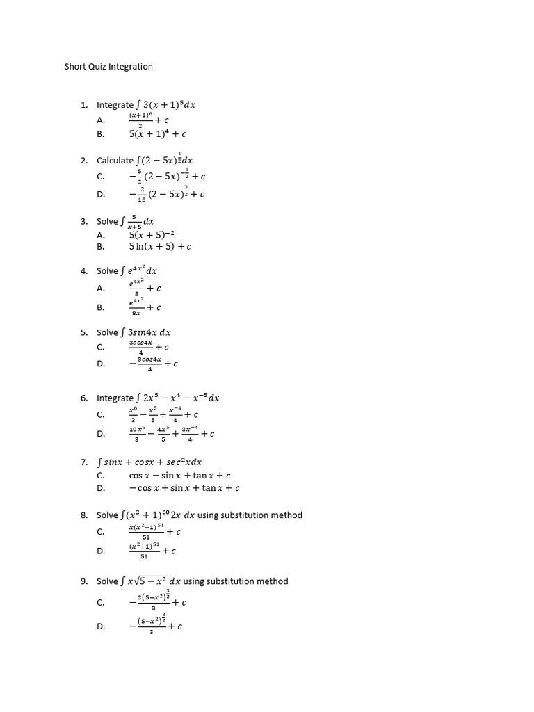 Short Quiz Integration | PDF