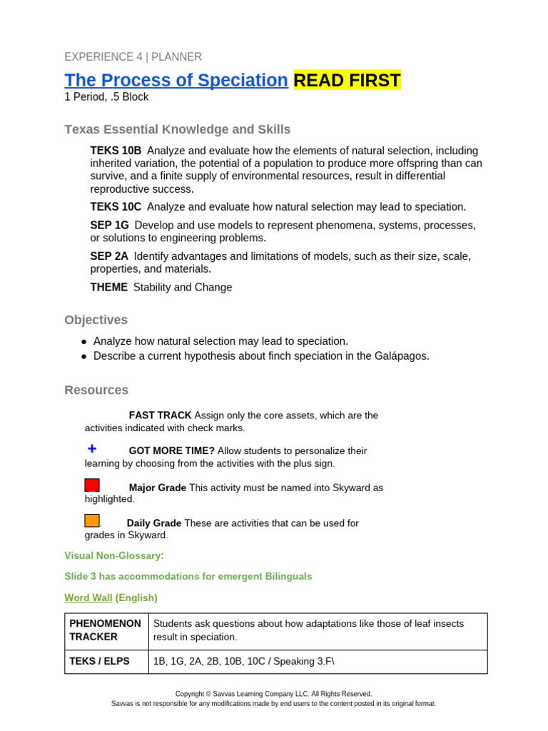 Experience 4 - The Process of Speciation | PDF | Natural Selection ...